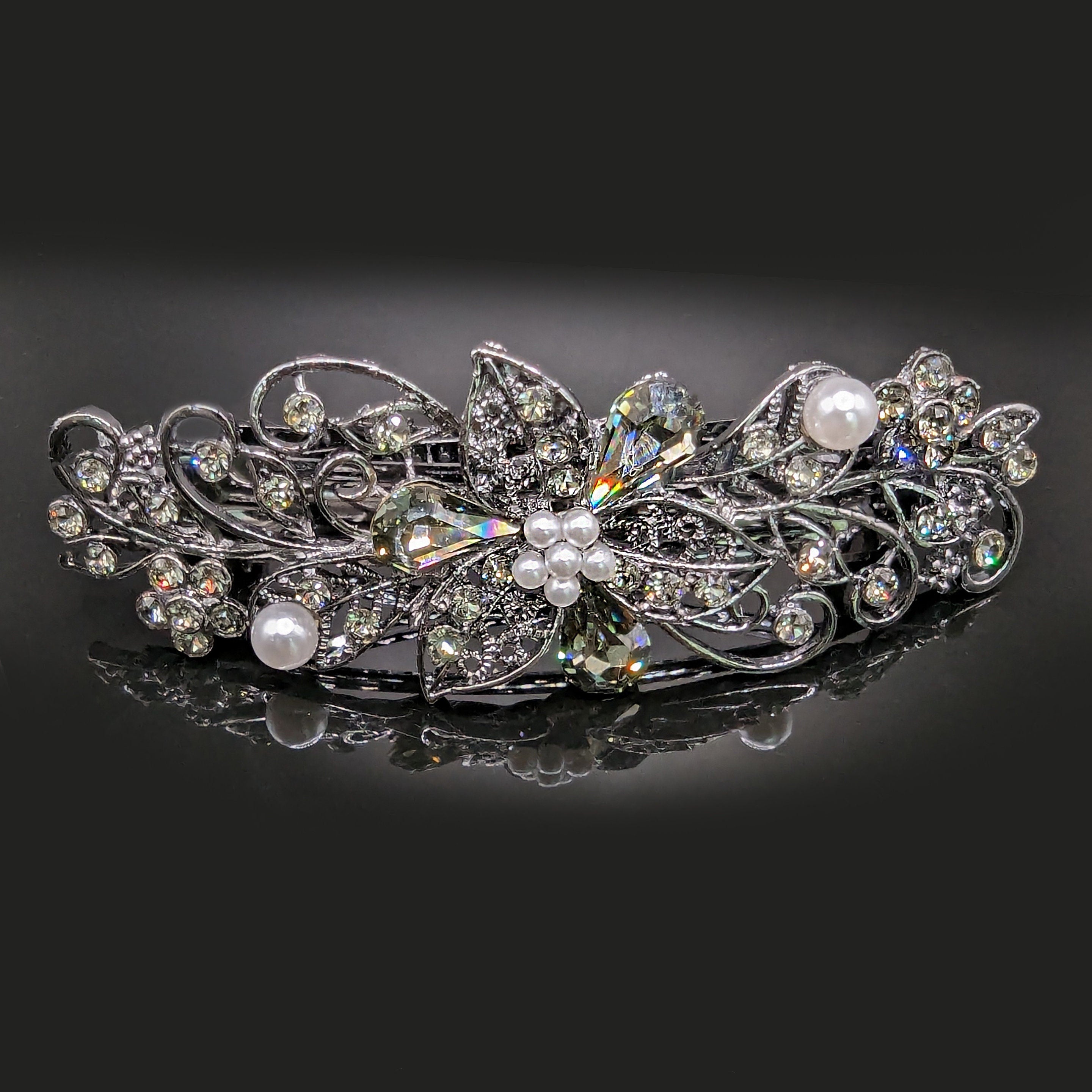 Swarovski Black Diamond Crystal Floral Hair Clips – Bridal & Fancy ...