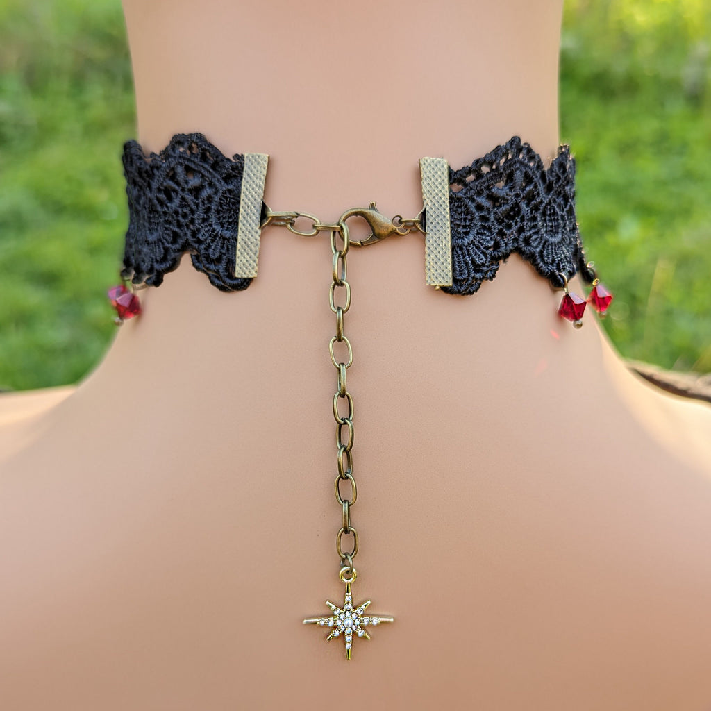 Vintage Red Crystal Lace Choker Necklace made with Swarovski Crystals,