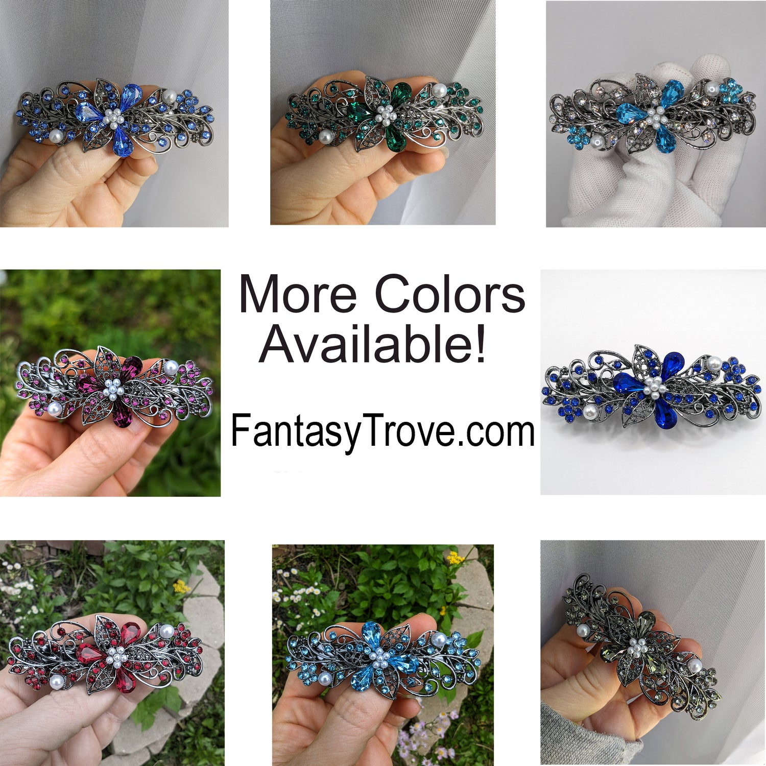 High Quality Swarovski Aquamarine Floral Crystal Hair Clips, Fancy Hai