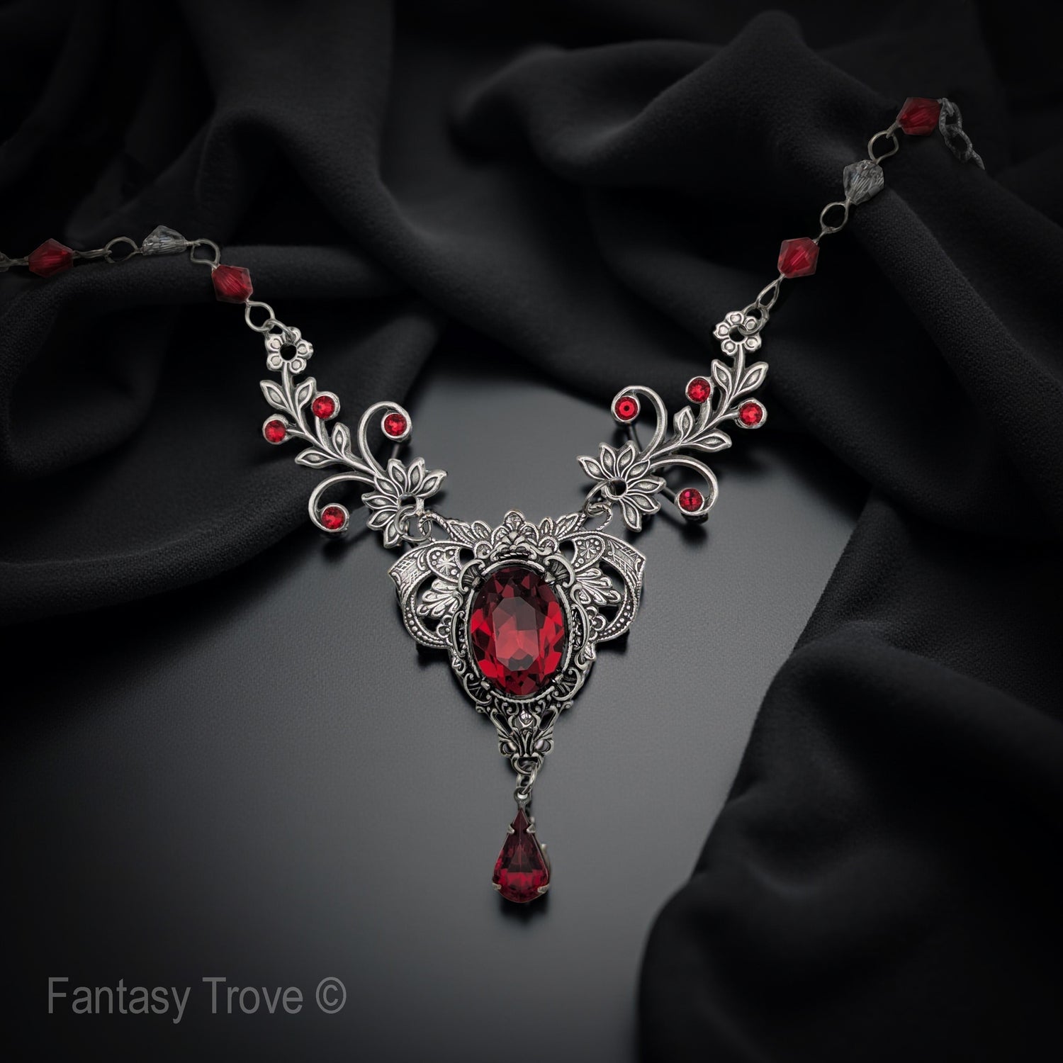 Vintage Scarlet Red Crystal Necklace with Optional earrings, Gothic Ne